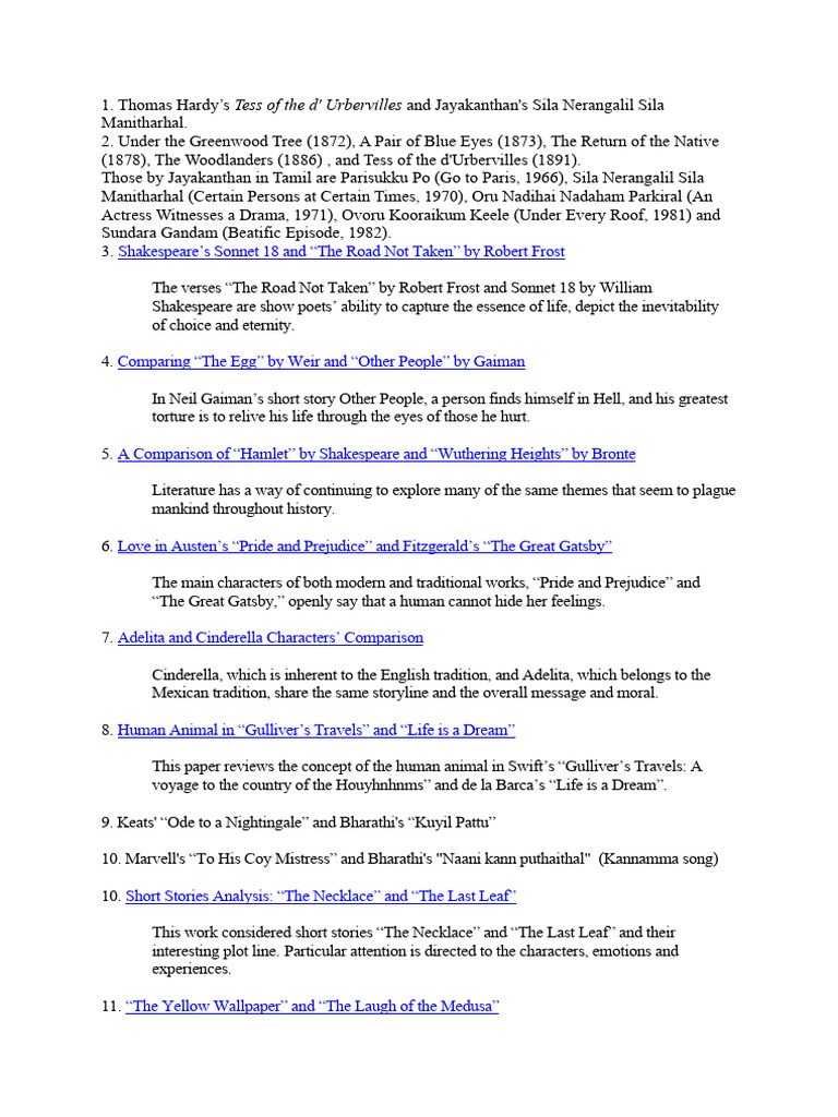 Topics For Comparative Study | PDF