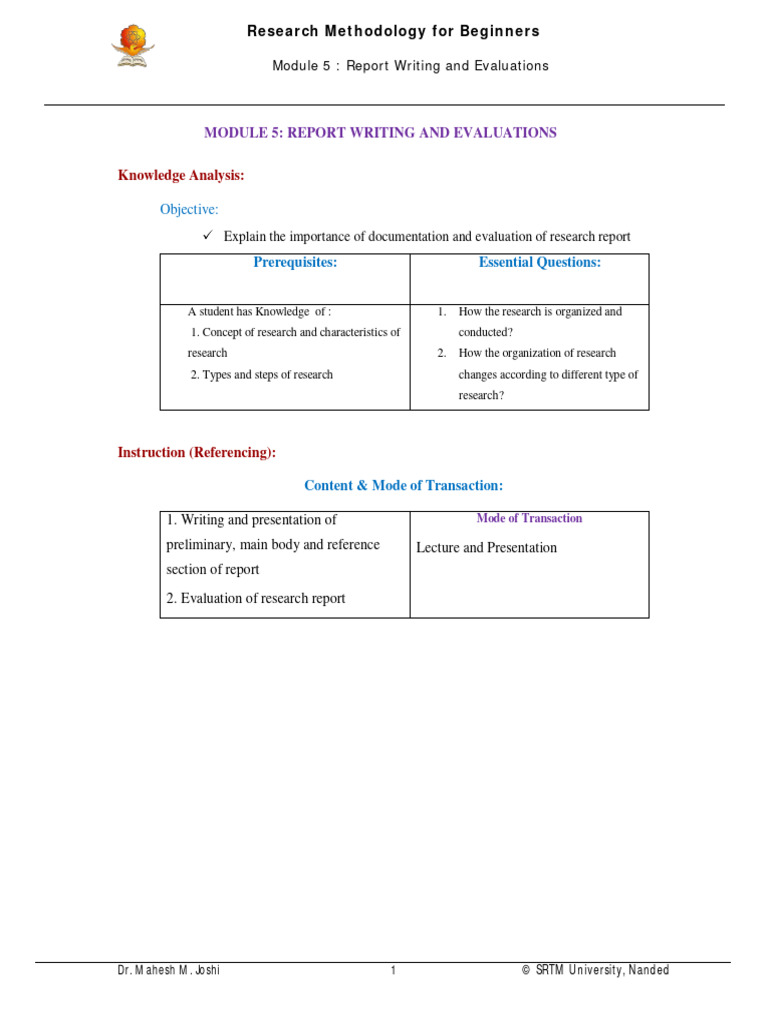 6 Module 5 Report Writingand Evaluations | PDF | Methodology | Hypothesis