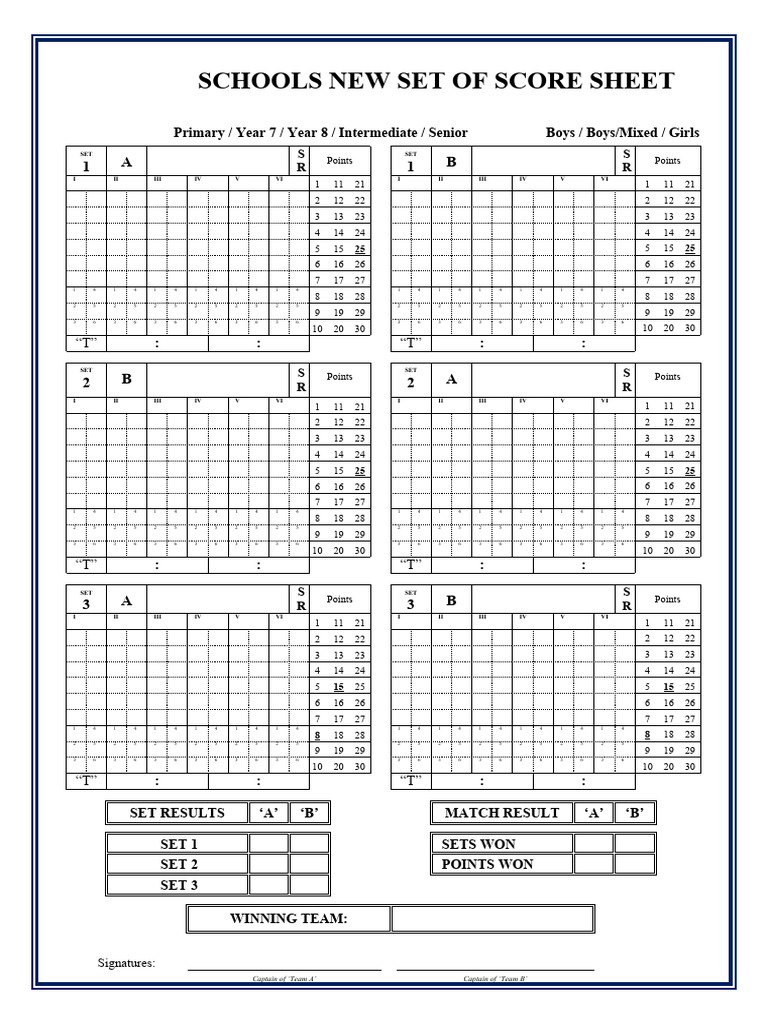 School Score Sheet for Team Matches | PDF