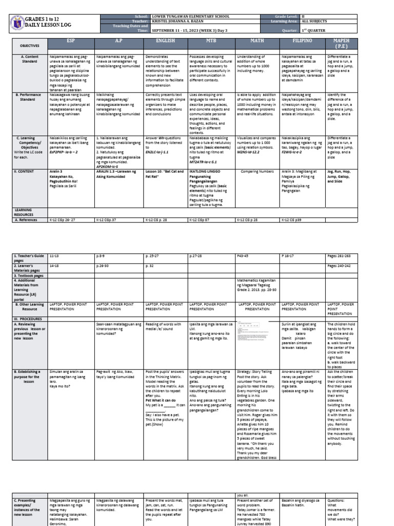 DLL All Subjects 2 q1 w3 d3 | PDF