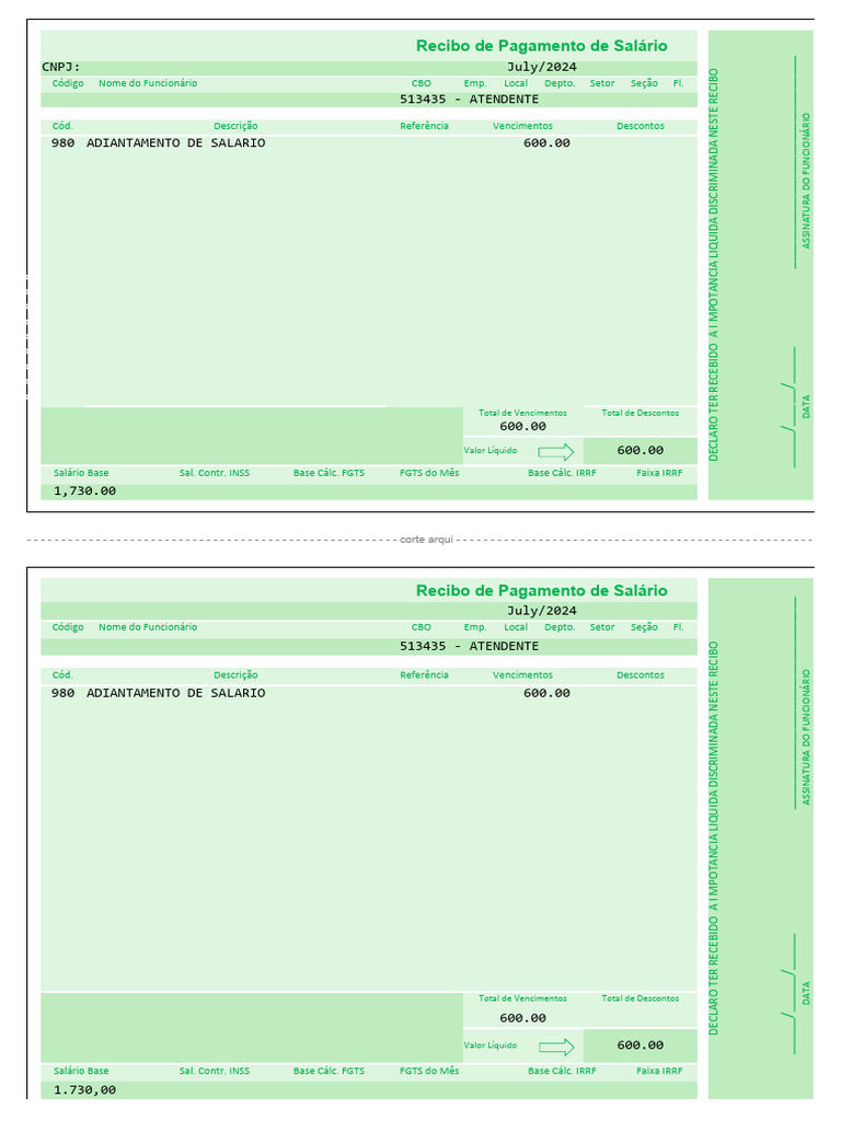 Modelo de Holerite e Recibo Gratis | PDF