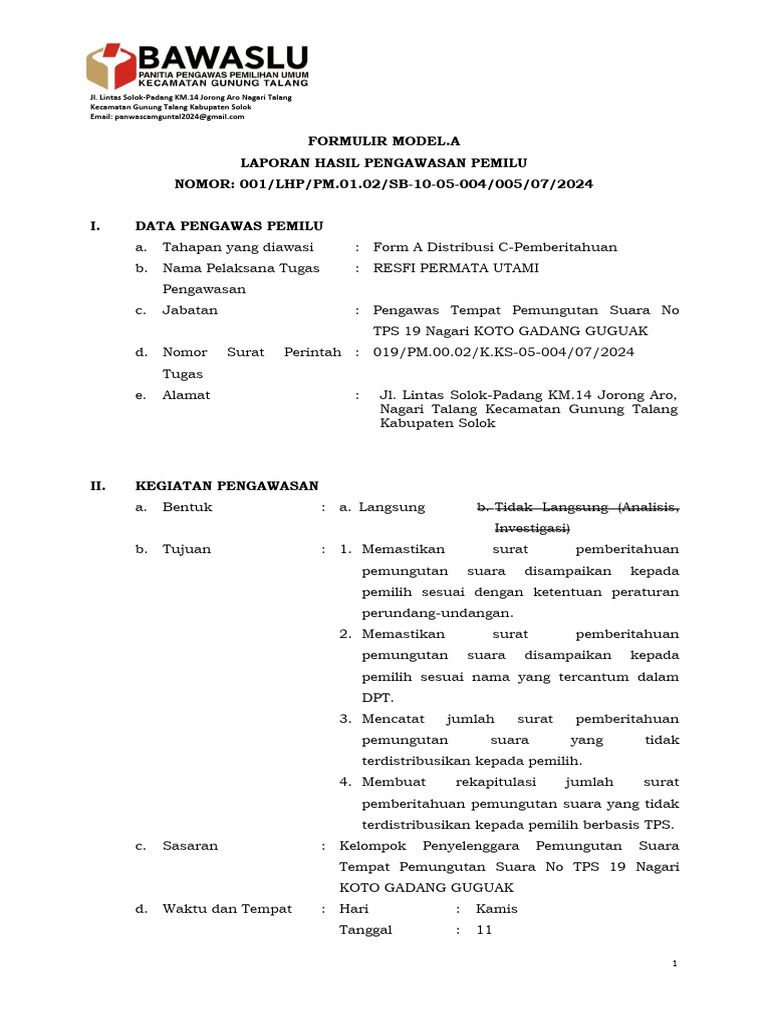 Form A Distribusi C-Pemberitahuan PTPS | PDF