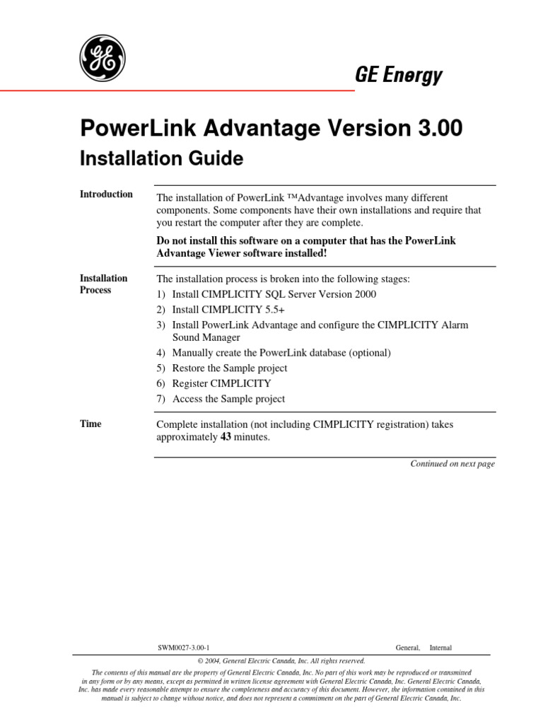 PowerLink Advantage V3.00 Install Guide | PDF | Installation (Computer ...