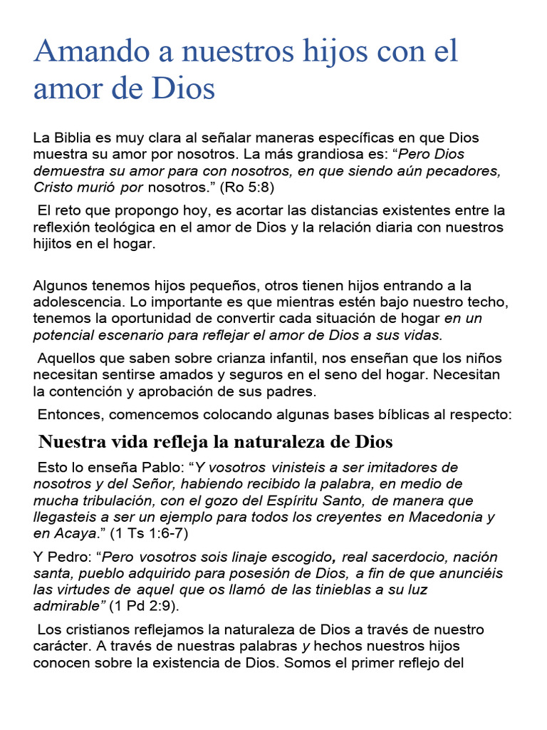 Amando A Nuestros Hijos Con El Amor De Dios Pdf Amor Cristo Título