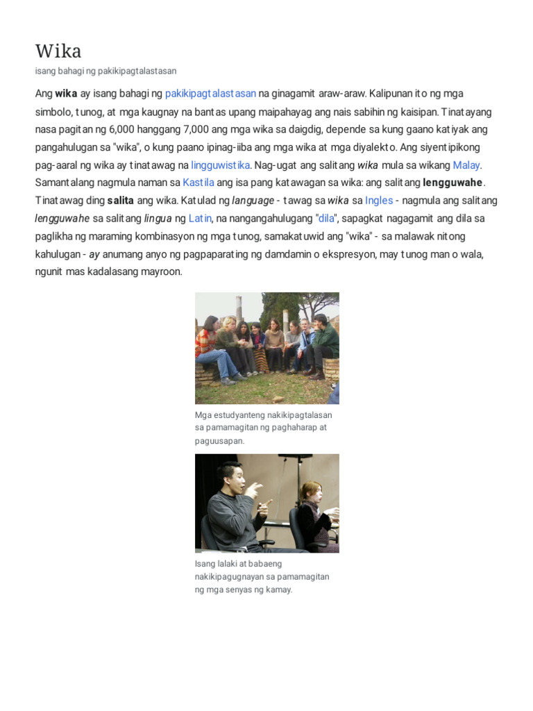 Wika - Wikipedia, Ang Malayang Ensiklopedya | PDF