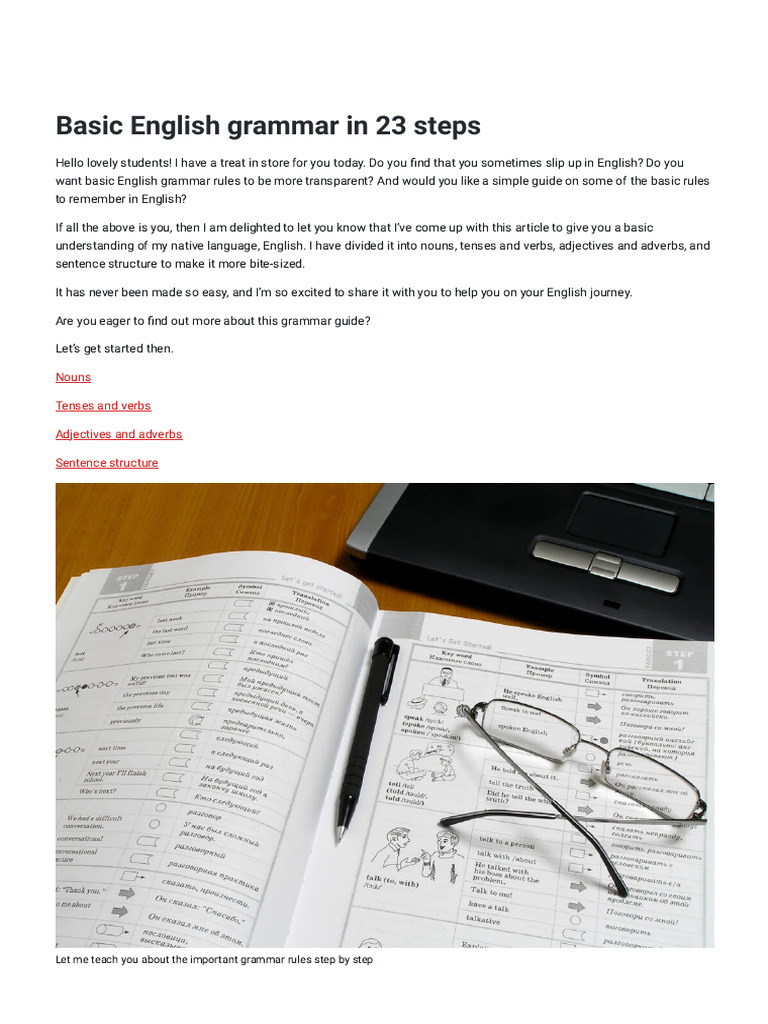 Basic English Grammar in 23 Steps | PDF | Verb | Adjective