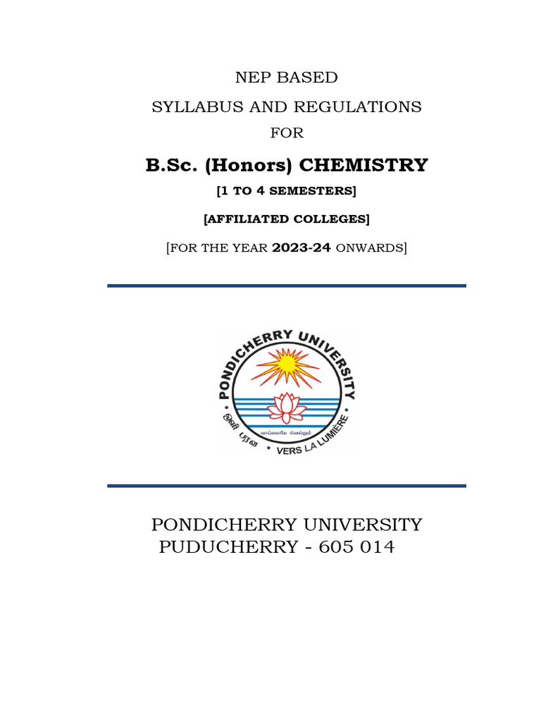 Syllabus Affiliated ArtsScience B.SC - Honors Chemistry 1 4 Semesters 2023 24 | PDF | Chemical ...