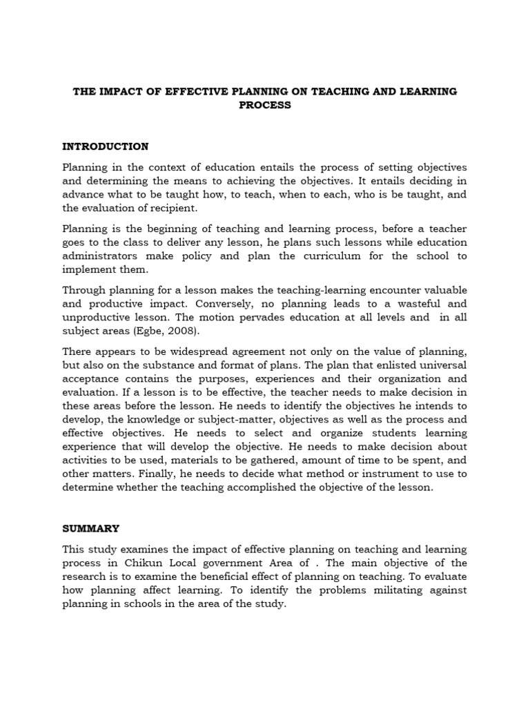 The Impact of Effective Planning On Teaching and Learning Process | PDF ...