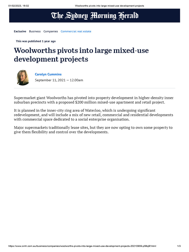 1 Woolworths Pivots Into Large Mixed-Use Development Projects | PDF ...