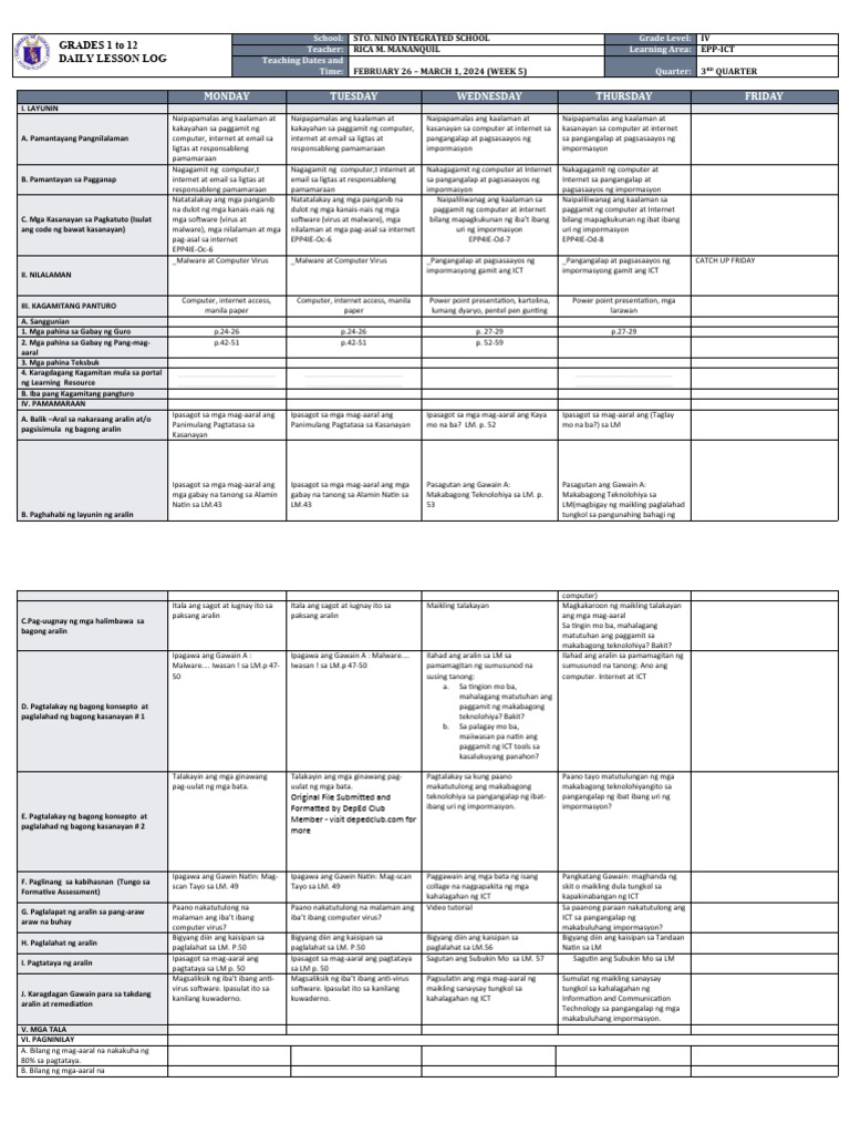 DLL - Epp 4 - Q3 - W5 | PDF