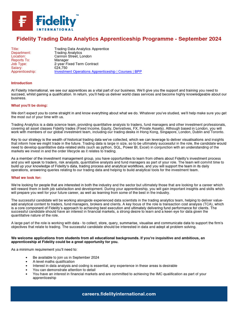Trading Analytics Apprenticeship UK - September 2024 | PDF | Apprenticeship | Investment Management