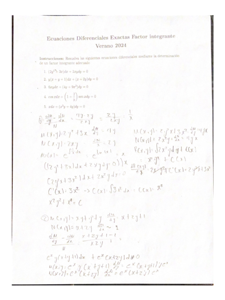 Ecuaciones Diferenciales Exactas Factor Integrante | PDF