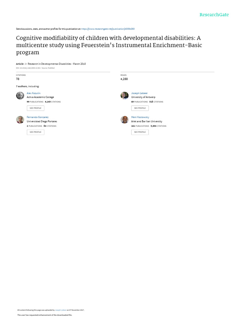 Cognitive Modifiability Kozulin and Lebeer | PDF | Cognition | Mental ...