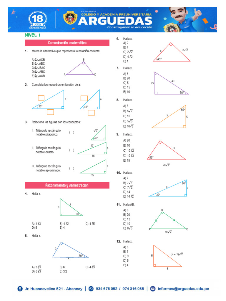 1ro Resolucion de Triangulos Geo | PDF | Triángulo | Rectángulo