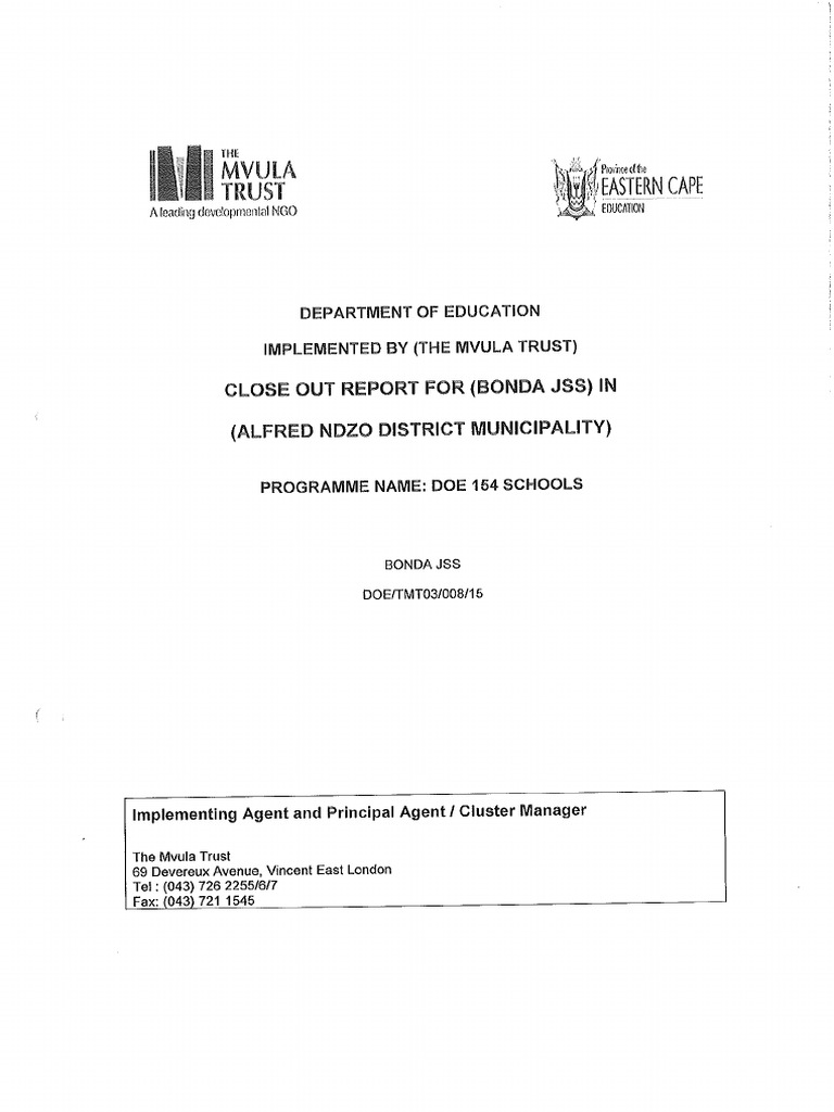 P0002128 (1) Bonda Closeout Report 1 | PDF