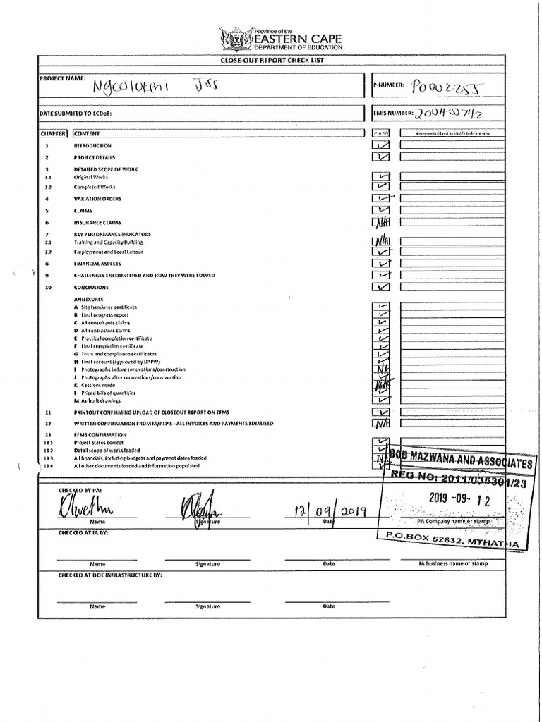 P0002255 (3) Ngcolokeni JSS Close-Out Report | PDF