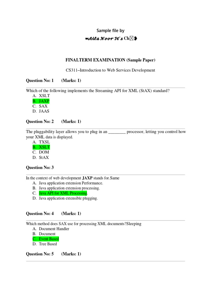 cs311 Sample Paper by ???? ???? ??'? CH | PDF | Xml | Xml Schema