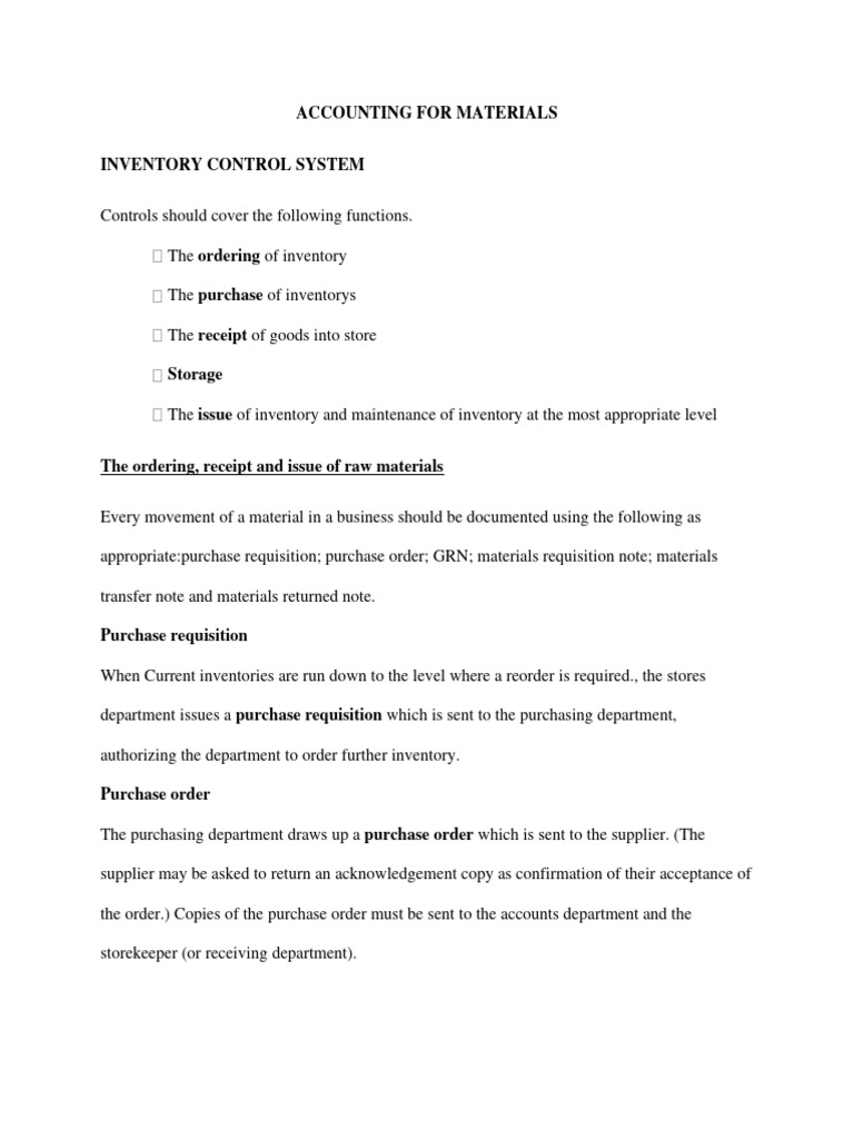 Accounting For Materials Inventry Control | PDF | Inventory | Business