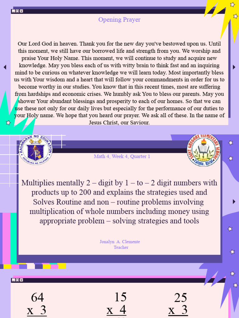 Week 4 & 5 (Multiply 2 - Digit by 1-2 Digit and Solves Word Problem ...