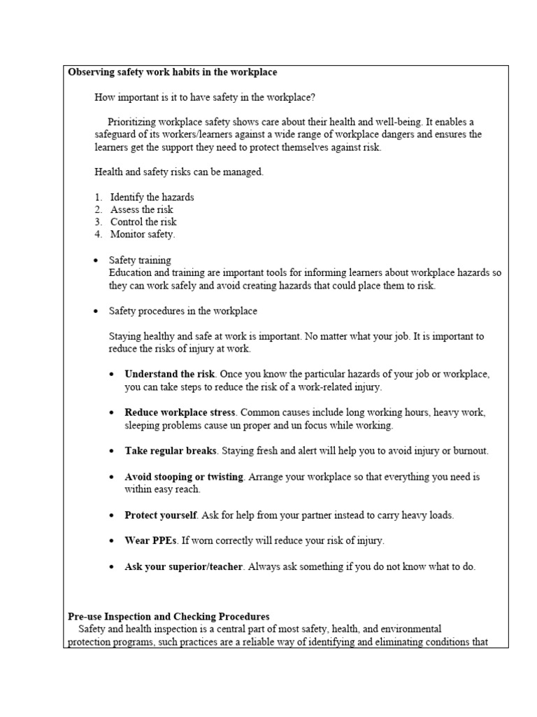 Observing Safety Work Habits in The Workplace | PDF | Occupational ...