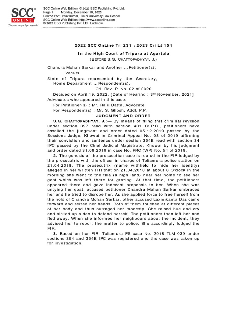 Chandra Mohan Sarkar v. State of Tripura, 2022 SCC OnLine Tri 231 | PDF ...