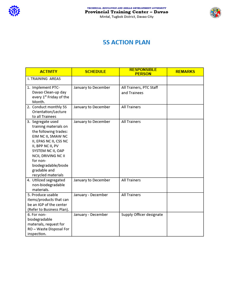 5S ACTION PLAN - Final | PDF | Waste Management | Waste