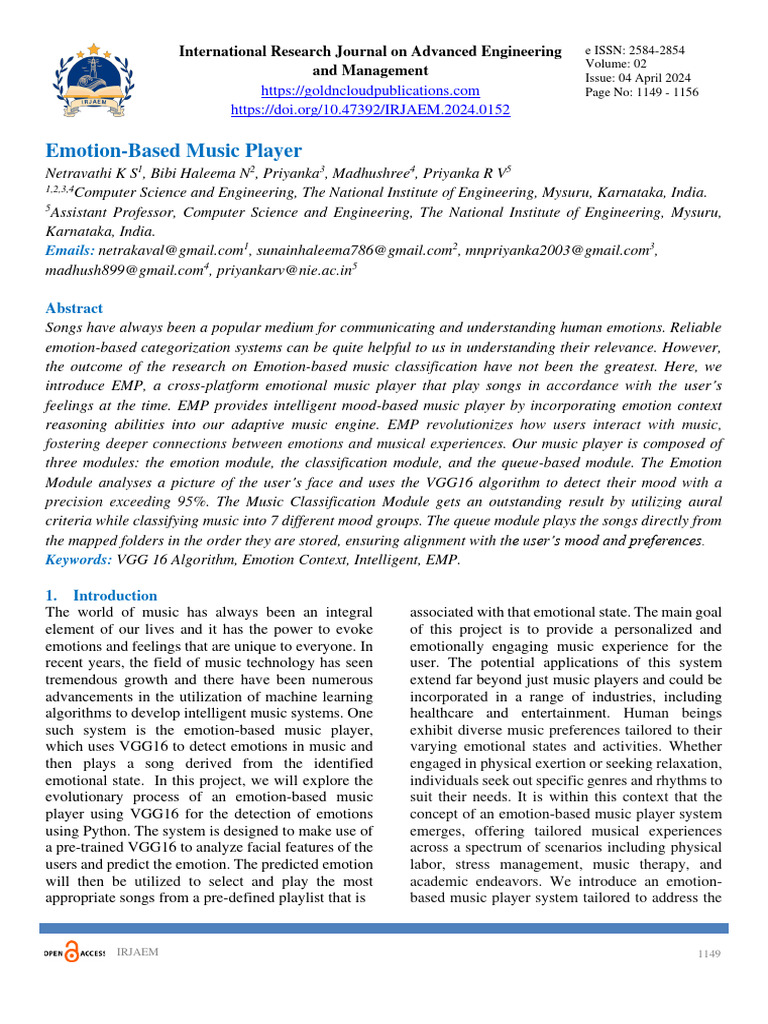 Emotion-Based Music Player | PDF | Deep Learning | Computing