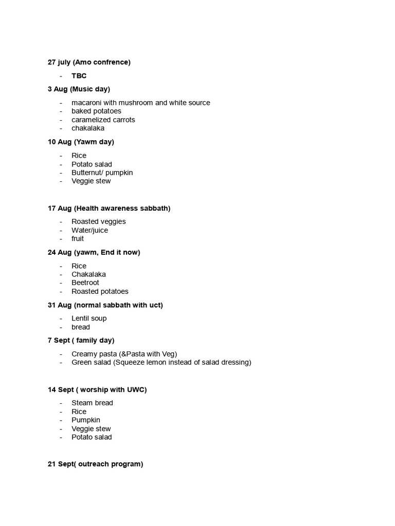 Second Sem Menu | PDF