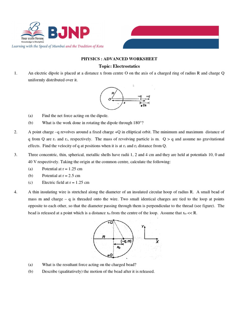 Physics-Electrostatics Advance Worksheet | PDF | Rotation Around A Fixed Axis | Physical Sciences