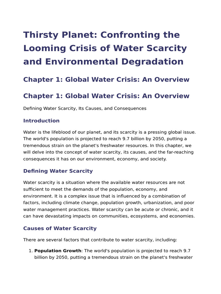 Thirsty Planet - Confronting The Looming Crisis of Water Scarcity and ...