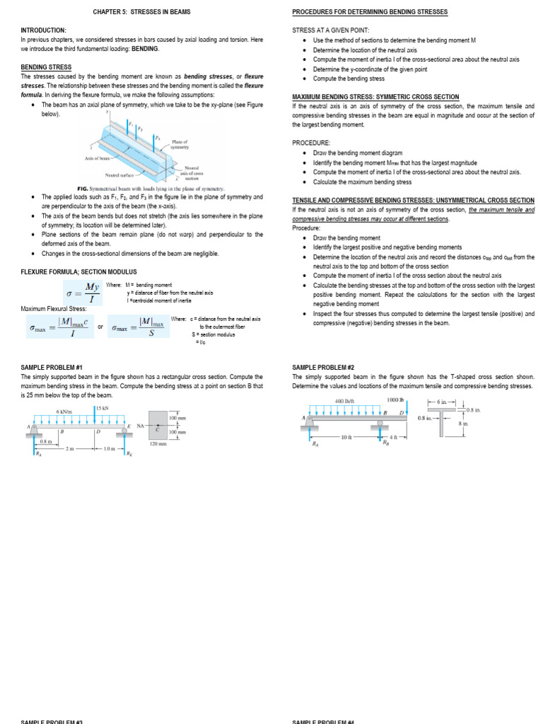Bending and Shear Stresses in Beams | PDF | Bending | Beam (Structure)
