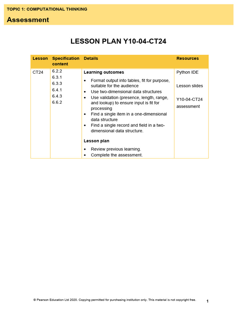 Y10 04-CT24 LessonPlan | PDF