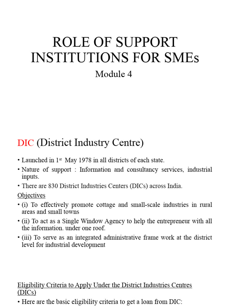 Role of Support Institutions For Smes Module 4 | PDF | Economies | Business
