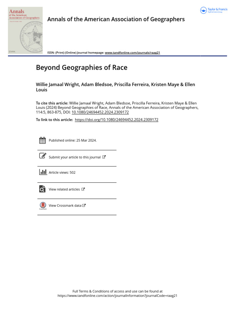 Beyond Geographies of Race | PDF | Race (Human Categorization) | Geography