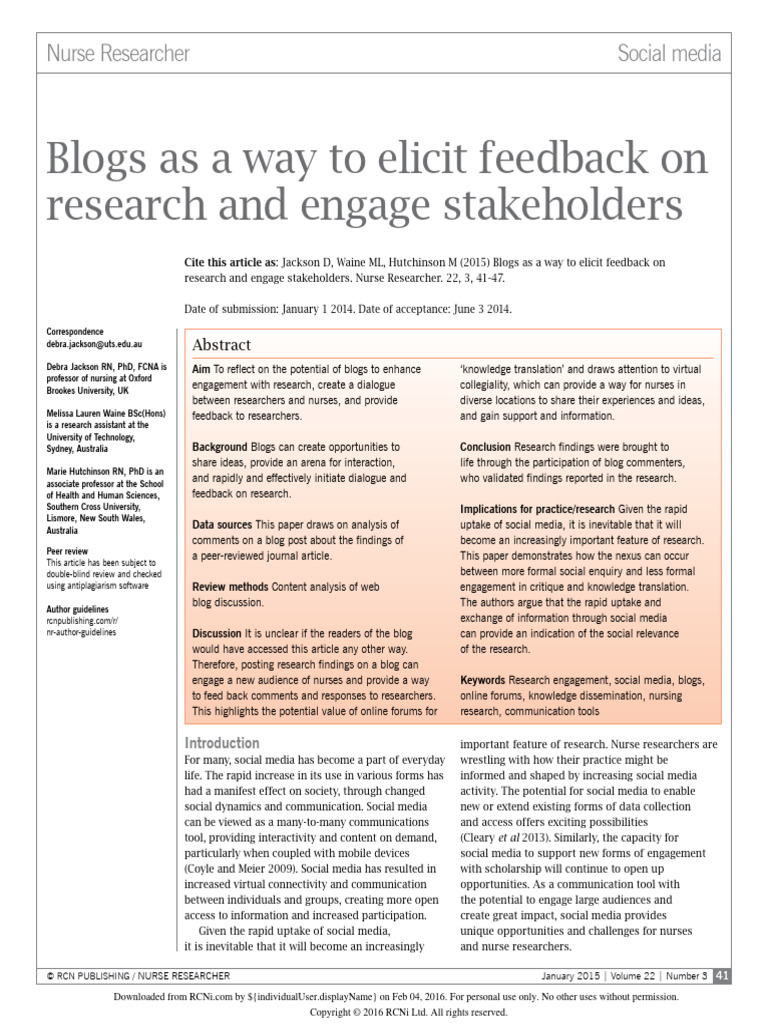 20 - Blogs As A Way To Elicit Feedback On Research and Engage ...