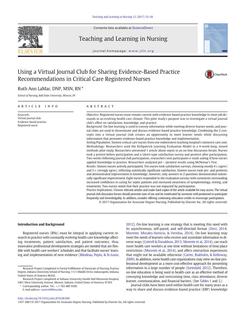 25 - Using A Virtual Journal Club | PDF | Nursing | Learning
