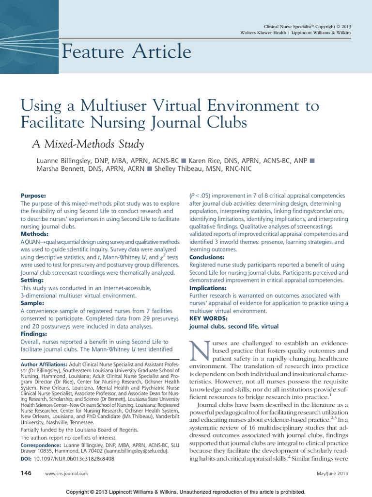 14 - Using Multiuser Virtual Env | PDF | Second Life | Nursing