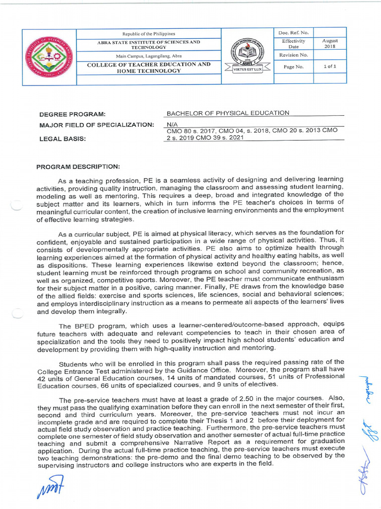 BPED Course Description | PDF
