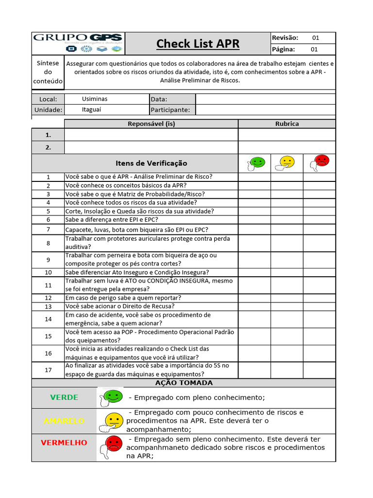 Modelo Check List APR - Usiminas | PDF