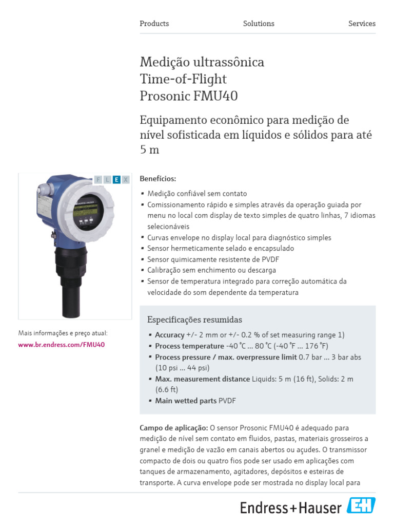 Endress-Hauser Prosonic M FMU40 PT | PDF | Quantidade | Mecânica de ...