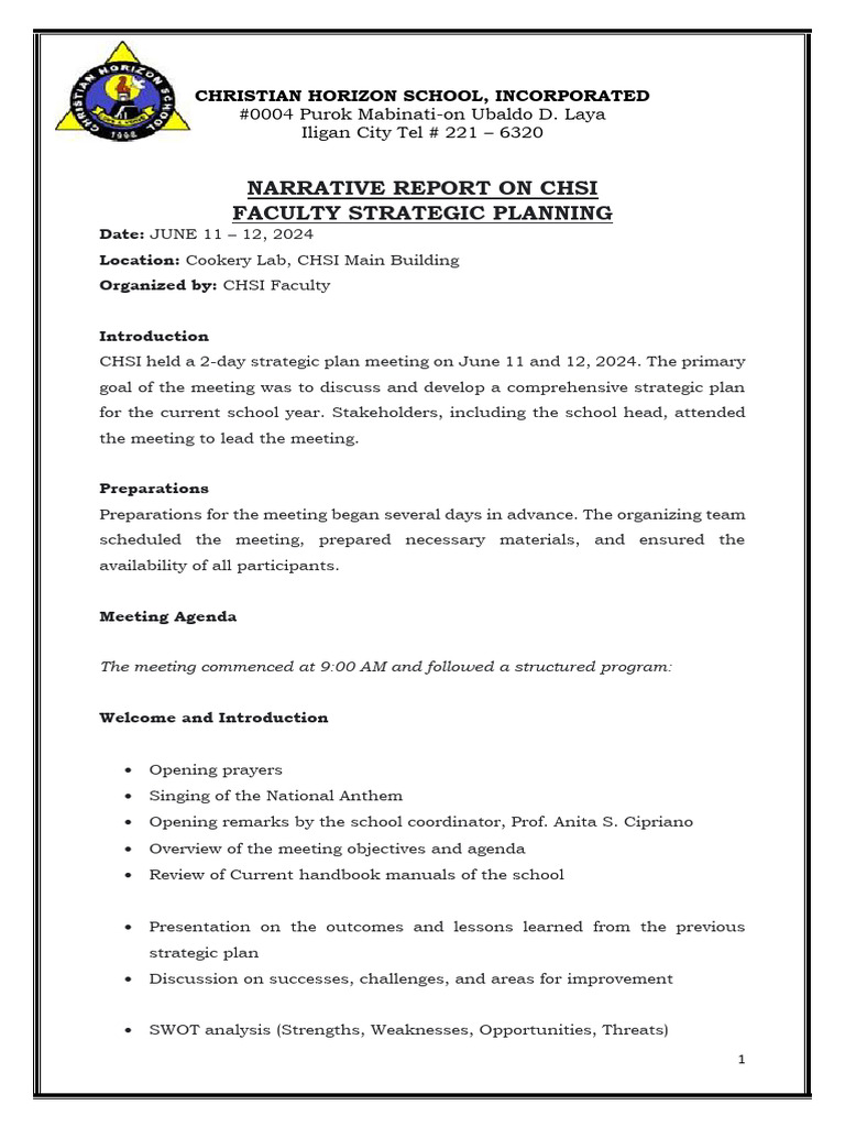 CHSI Faculty Strategic Planning Report | PDF | Strategic Planning | Goal