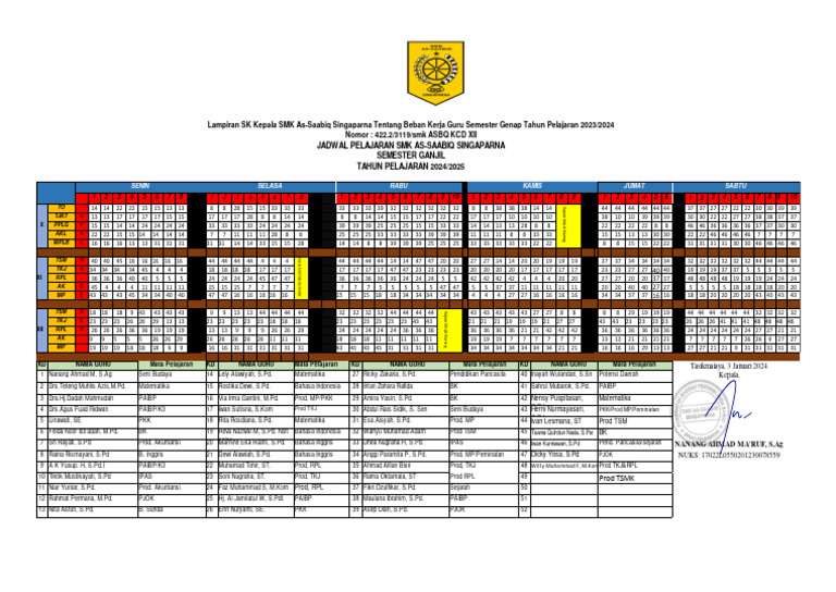 Jadwal Pelajaran Semester Ganjil T.P. 2024-2025.## | PDF