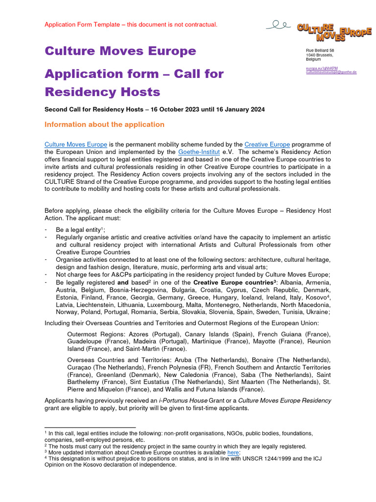 Template Application Form Culture Moves Europe Second Call For ...