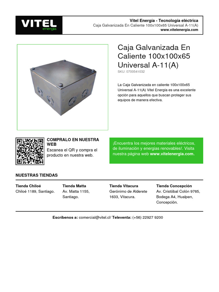 Caja Galvanizada en Caliente 100x100x65 Universal A-11 (A) | PDF