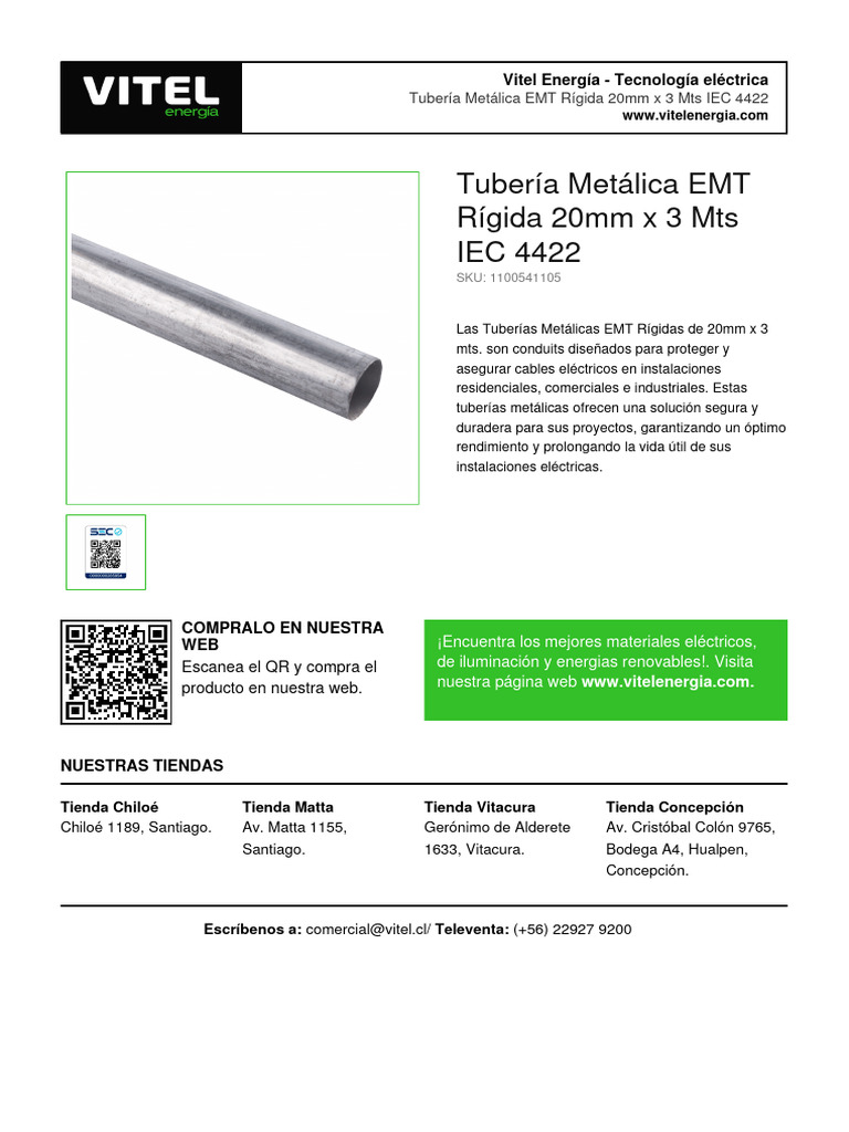Tubería Metálica EMT Rígida 20mm X 3 Mts IEC 4422 | PDF | Tubería ...