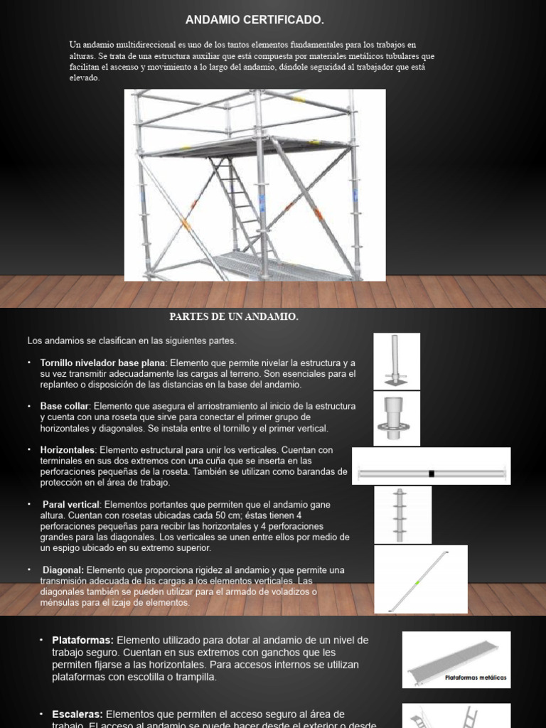 Partes y características del andamio certificado | PDF | Andamio | Puente