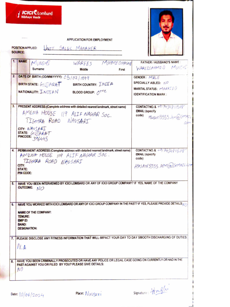 BGV Form Hasan | PDF