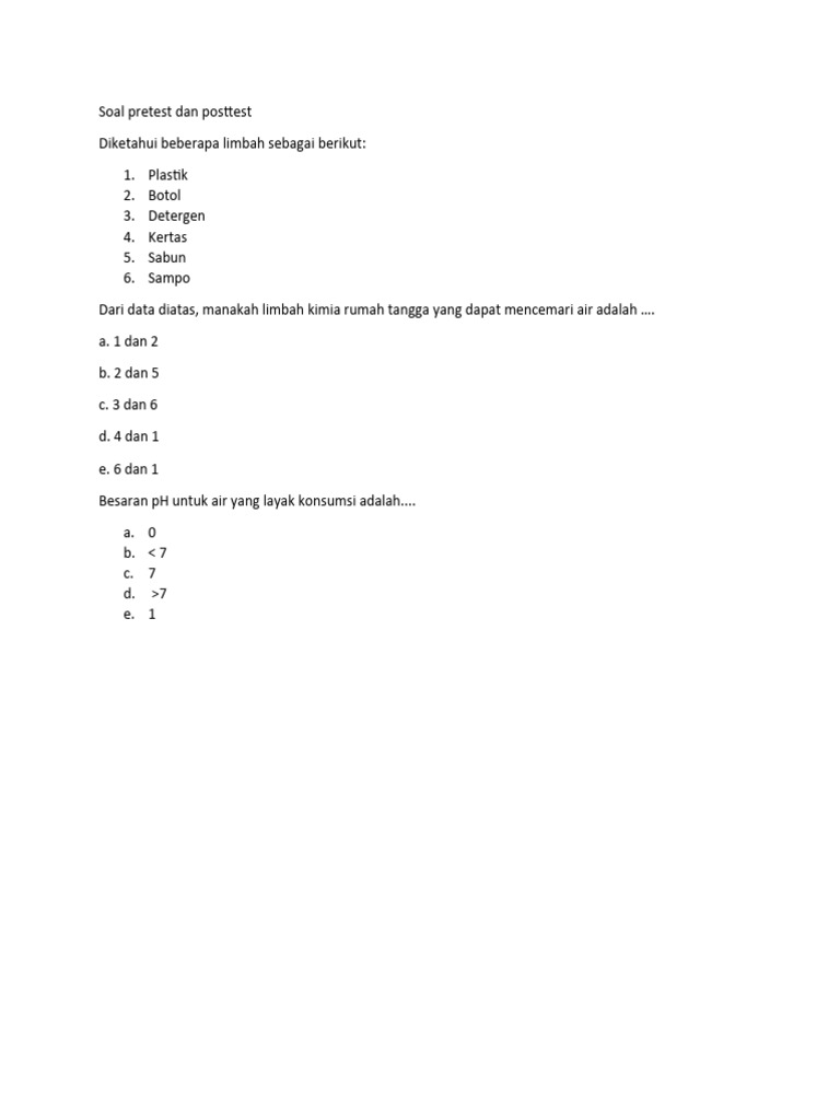 Soal Pretest Dan Posttest Pertemuan 3 Pdf