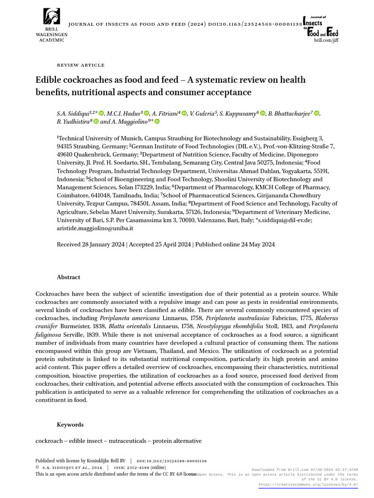 Edible Cockroaches: Health & Nutrition | PDF | Insects | Foods