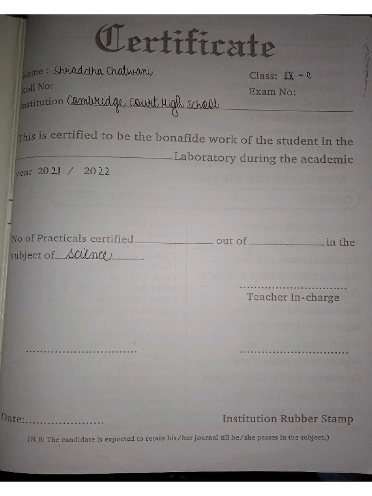 Science Practical File 9th Class | PDF